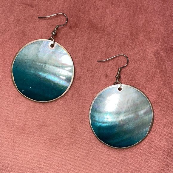 Jewelry | Blue Shell Disc Earrings 6s 70s 80s | Poshmark